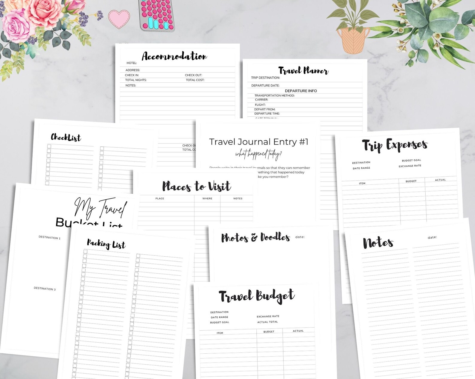 Minimalist Travel Planner Bundle, Classic Trip Organizer, Packing List ...