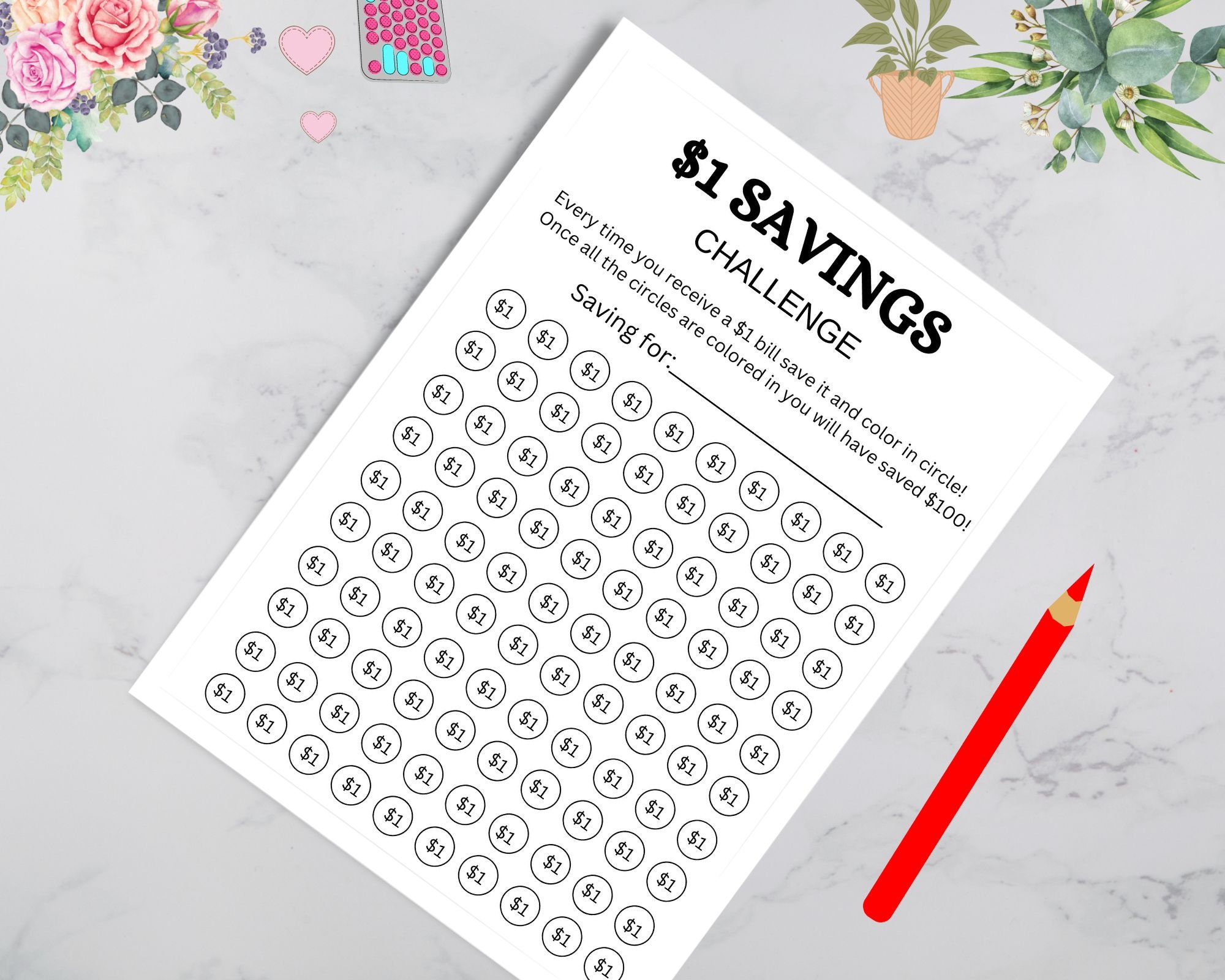 1 Dollar Savings Challenge | Money Saving Challenge Printable |savings ...