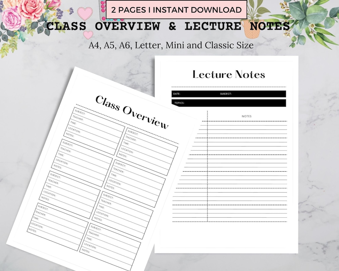 Printable Class Overview and Lecture Notes | Easy-to-print Class ...