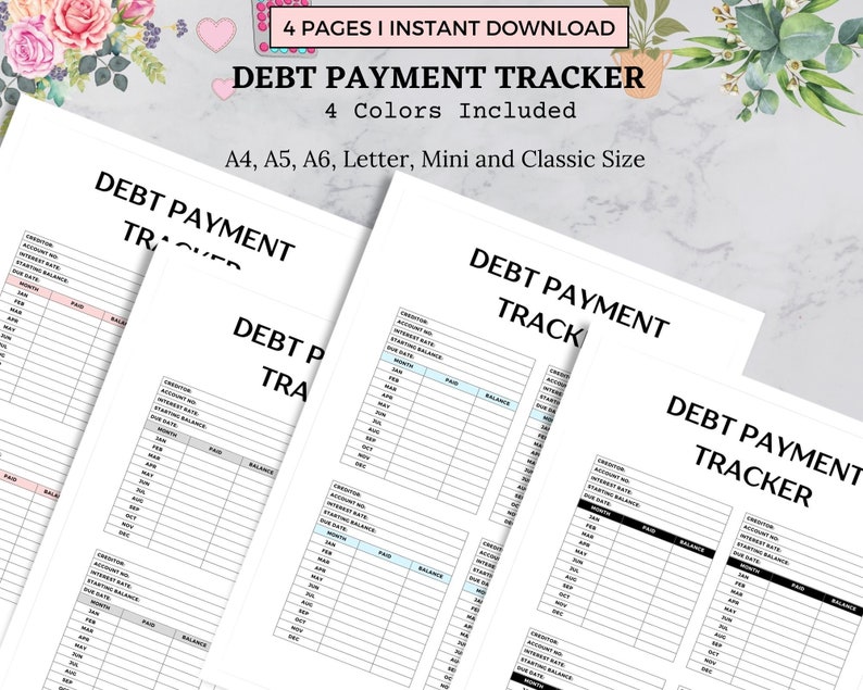 Debt Payment Tracker Printable Money Planner Debt Payment - Etsy