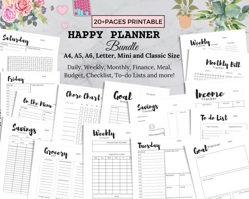 Happy Planner Printable Bundle, Daily Weekly Monthly Pages (PDF ...