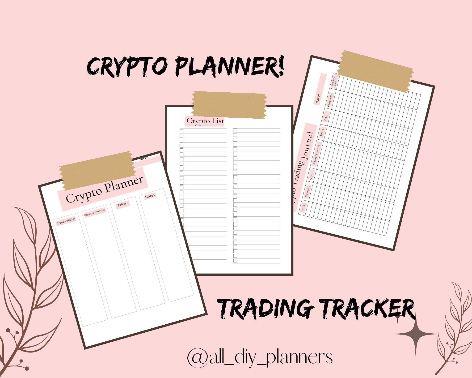 Blush Pink Crypto Planner Bundle, Printable Trading Tracker, Weekly ...