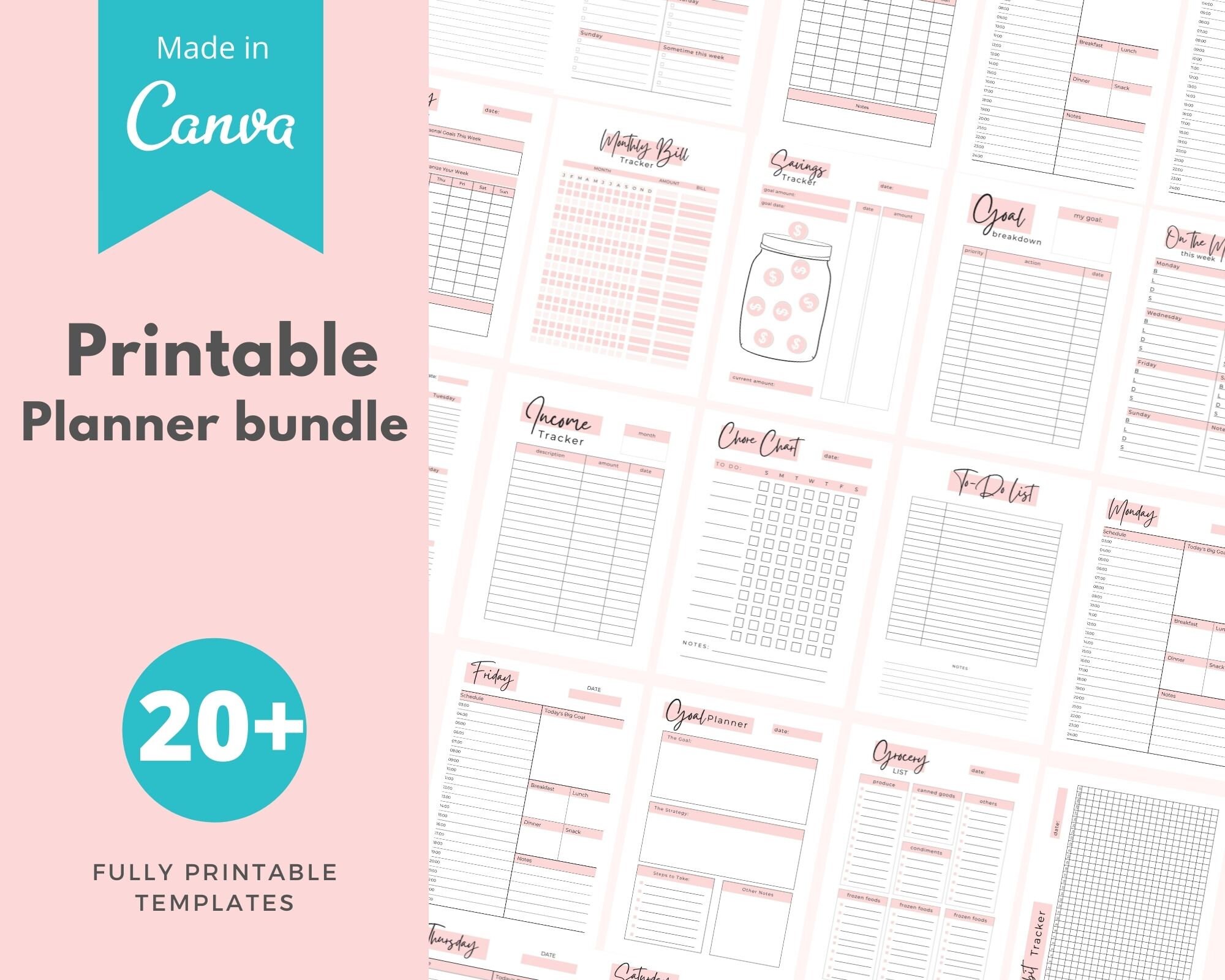 20 Big Planner Bundle Package Blush Pink Templates fits Happy Planner ...