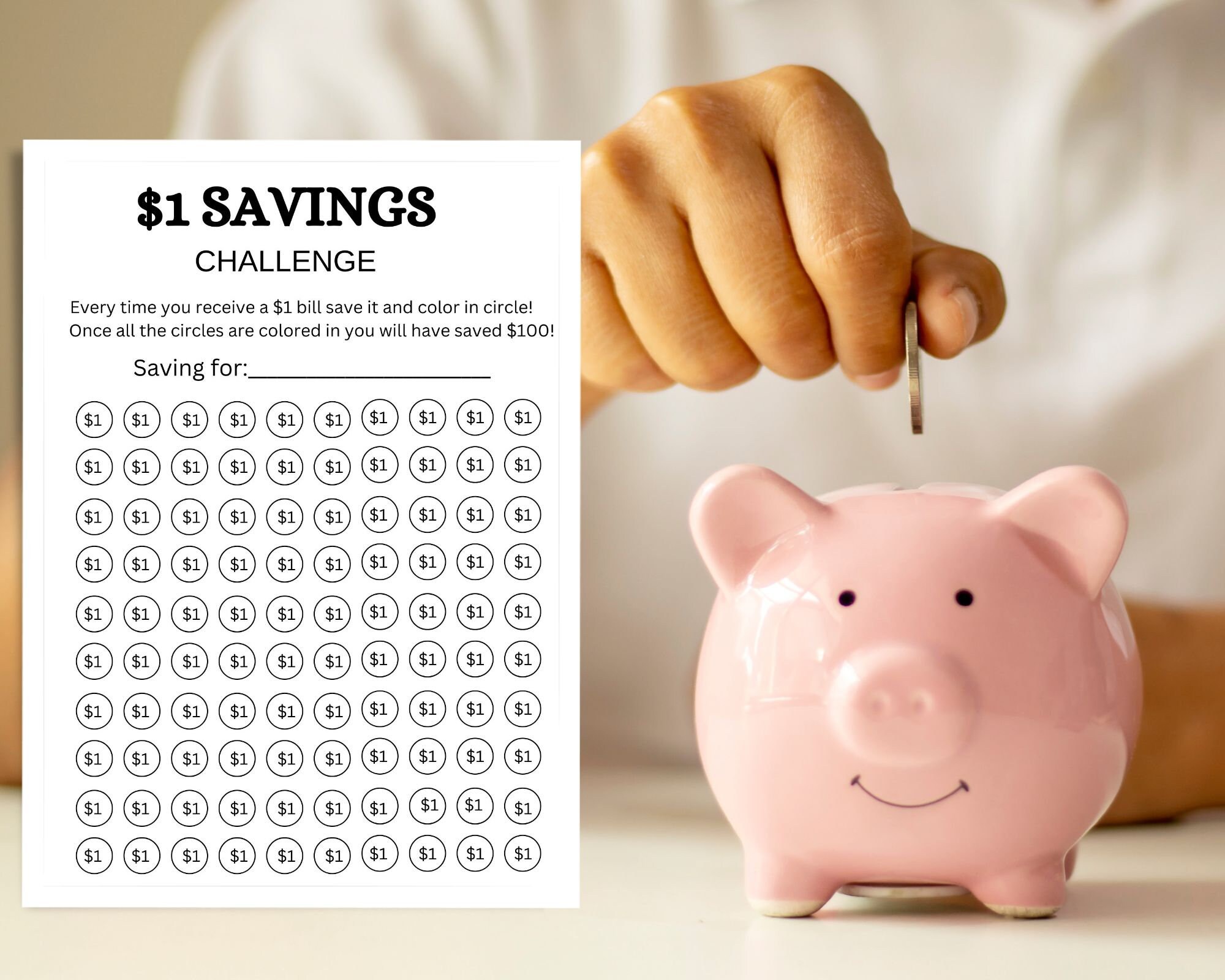 1 Dollar Savings Challenge | Money Saving Challenge Printable |savings ...