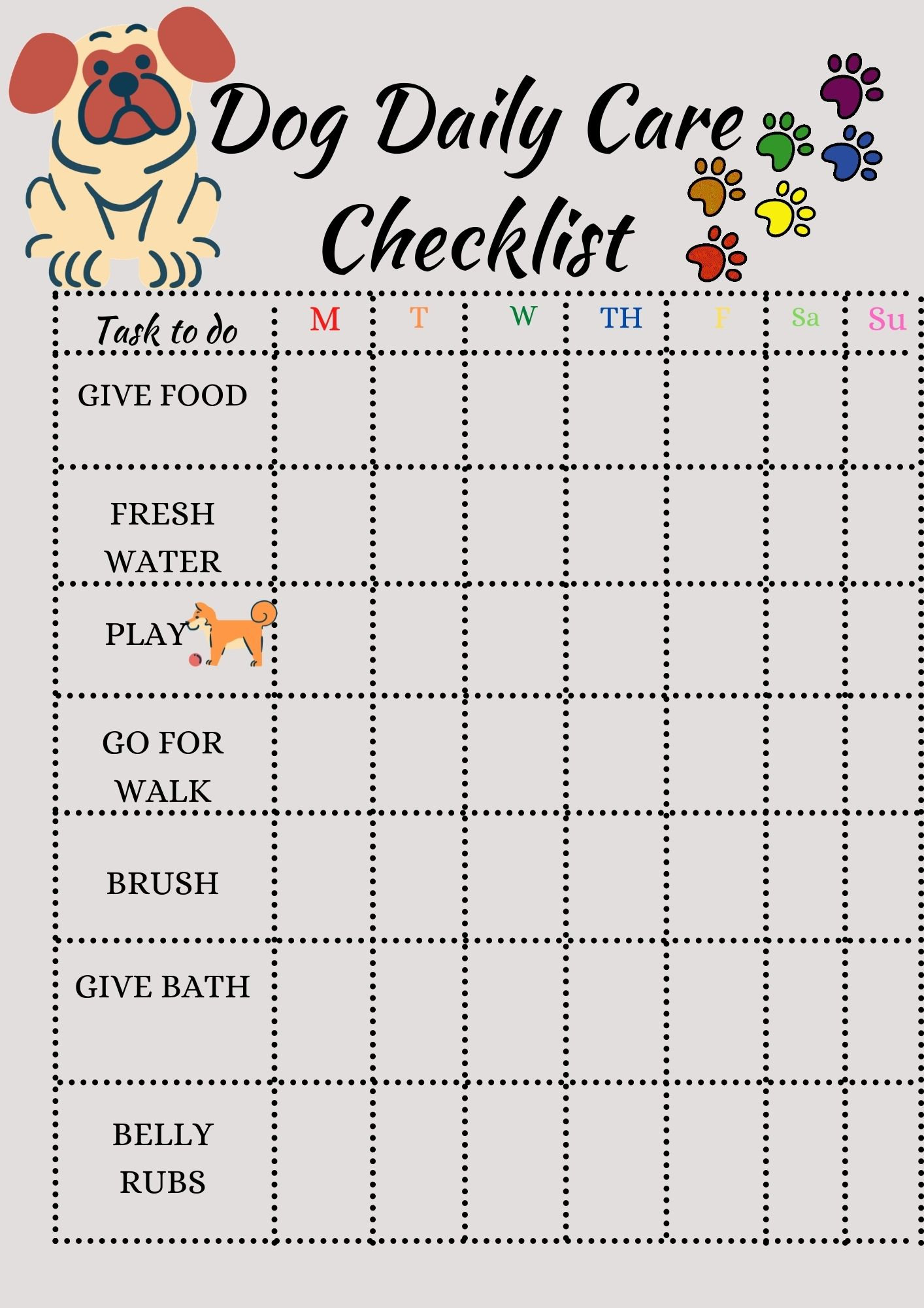 Dog Sitter Info / Instructional Sheet, Dog Daily Care Checklist, A4 ...