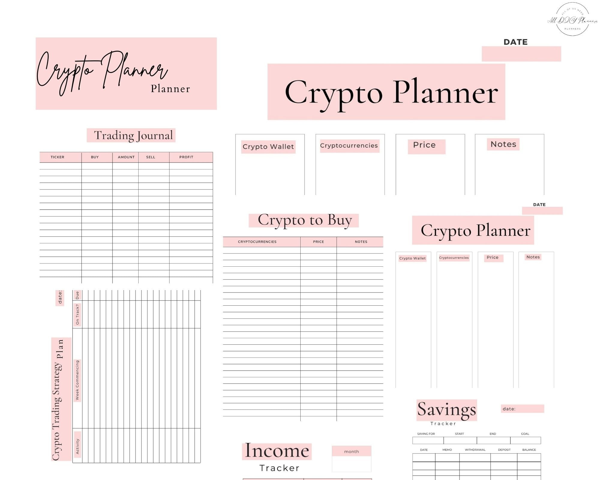 Blush Pink Crypto Planner Bundle, Printable Trading Tracker, Weekly ...