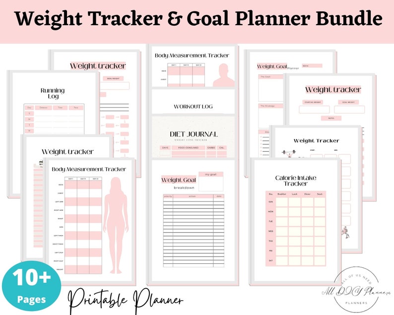 Weight Tracker and Goal Planner Bundle, Printable Planner Pages, Diet ...