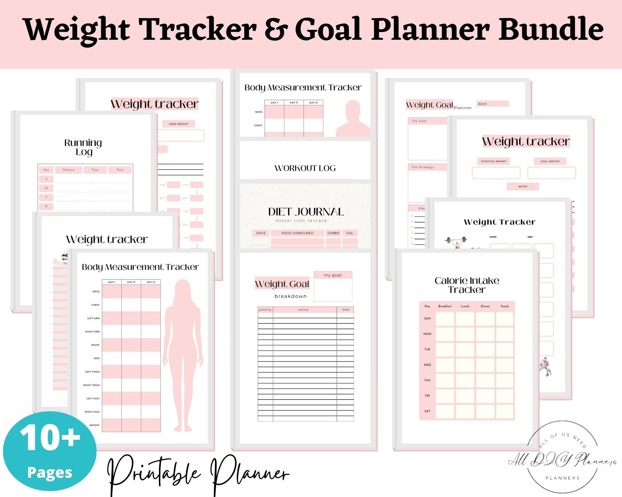 Weight Tracker and Goal Planner Bundle, Printable Planner Pages, Diet ...