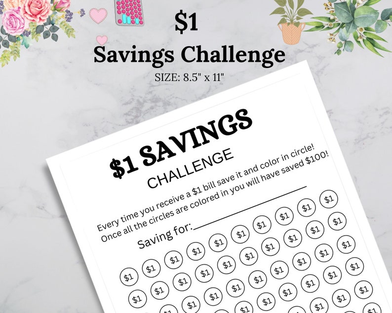 1 Dollar Savings Challenge | Money Saving Challenge Printable |savings ...
