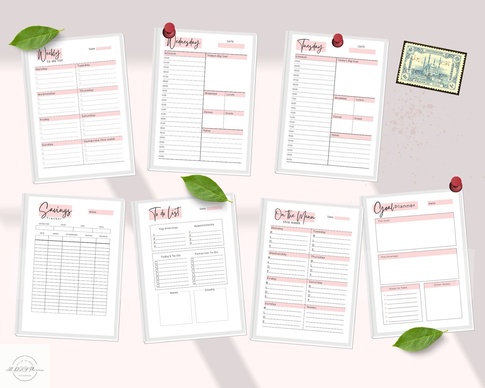 Blush Pink Planner Bundle, Printable Daily Weekly Monthly Budget ...