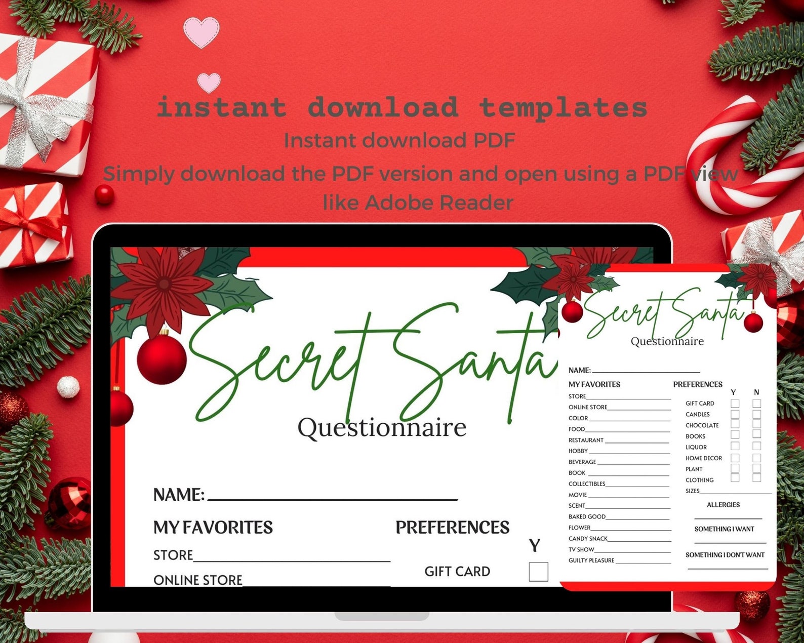Red Secret Santa Questionnaire | Secret Santa Form | Printable Secret ...