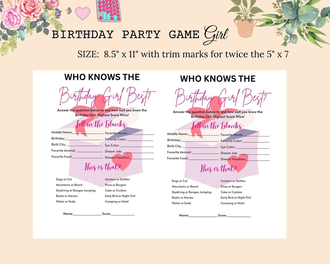Who Knows the Birthday Girl Best Game Birthday Party Games Printable ...