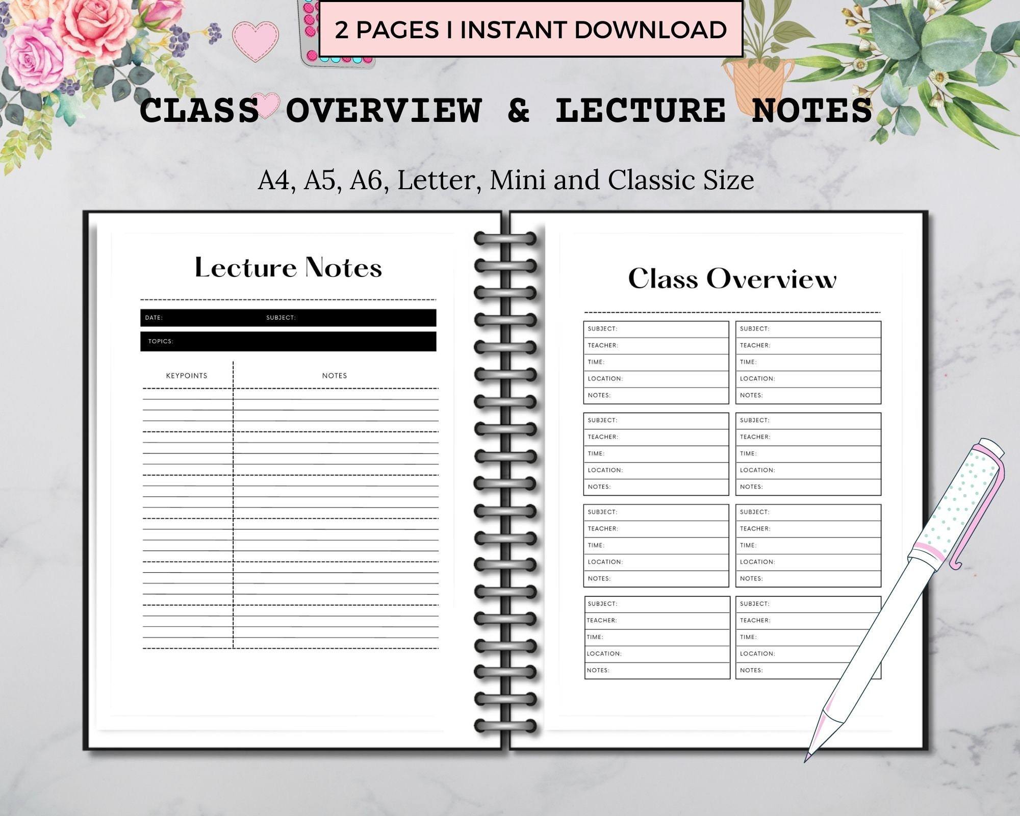 Printable Class Overview and Lecture Notes | Easy-to-print Class ...