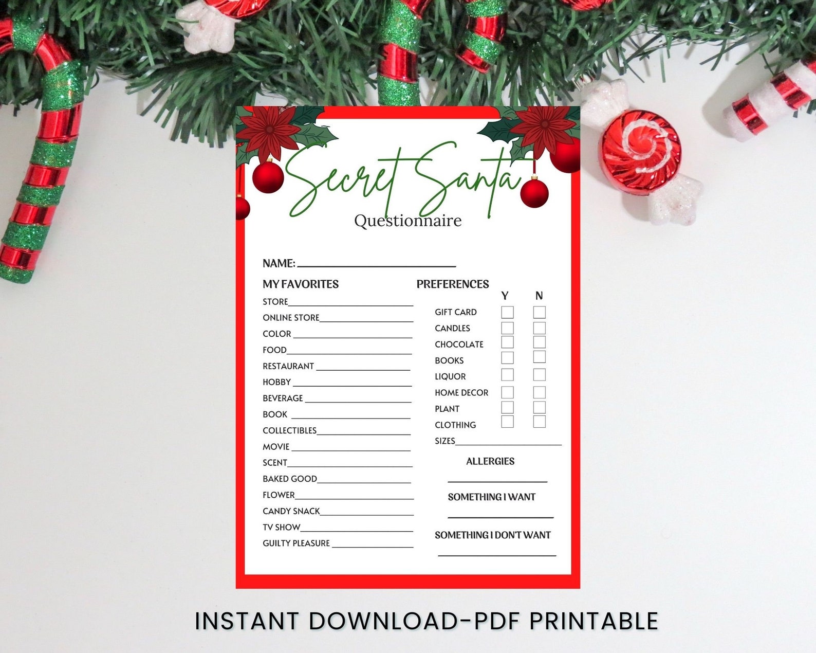 Red Secret Santa Questionnaire | Secret Santa Form | Printable Secret ...