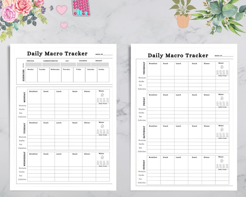 Daily Macro Tracker, Weekly Macro Tracking Sheet, Macro Tracker ...