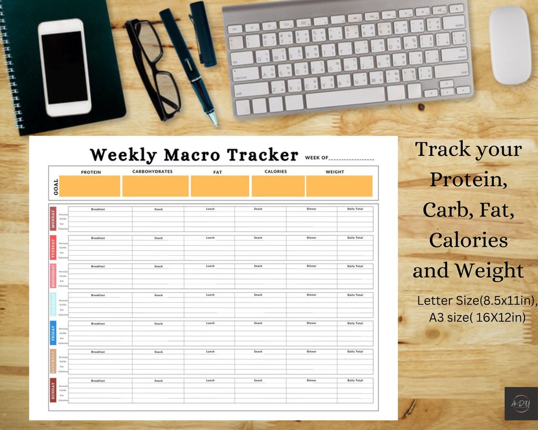 Weekly Macro Tracker , Fat , Protein, Carbs, Weight Tracker, Track of ...