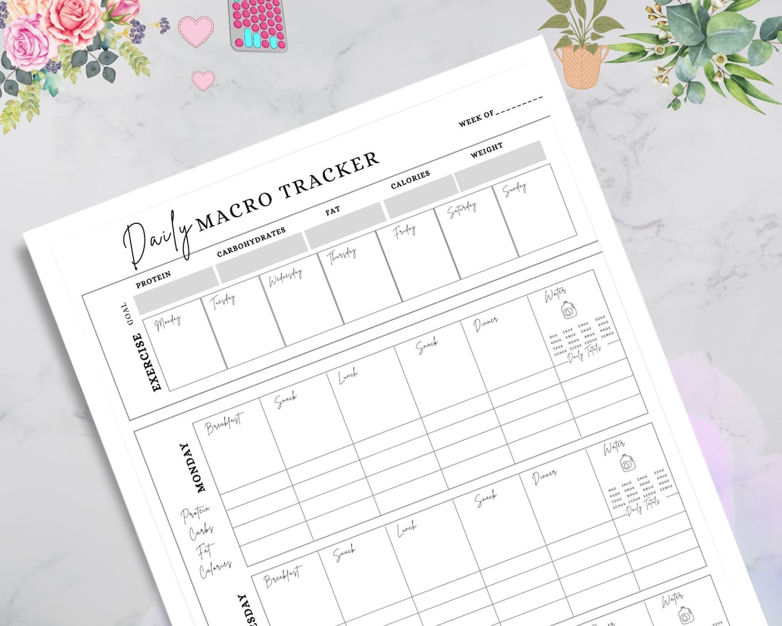 Macro Tracker, Daily Macro Tracker, Weekly Macro Tracking Sheet ...