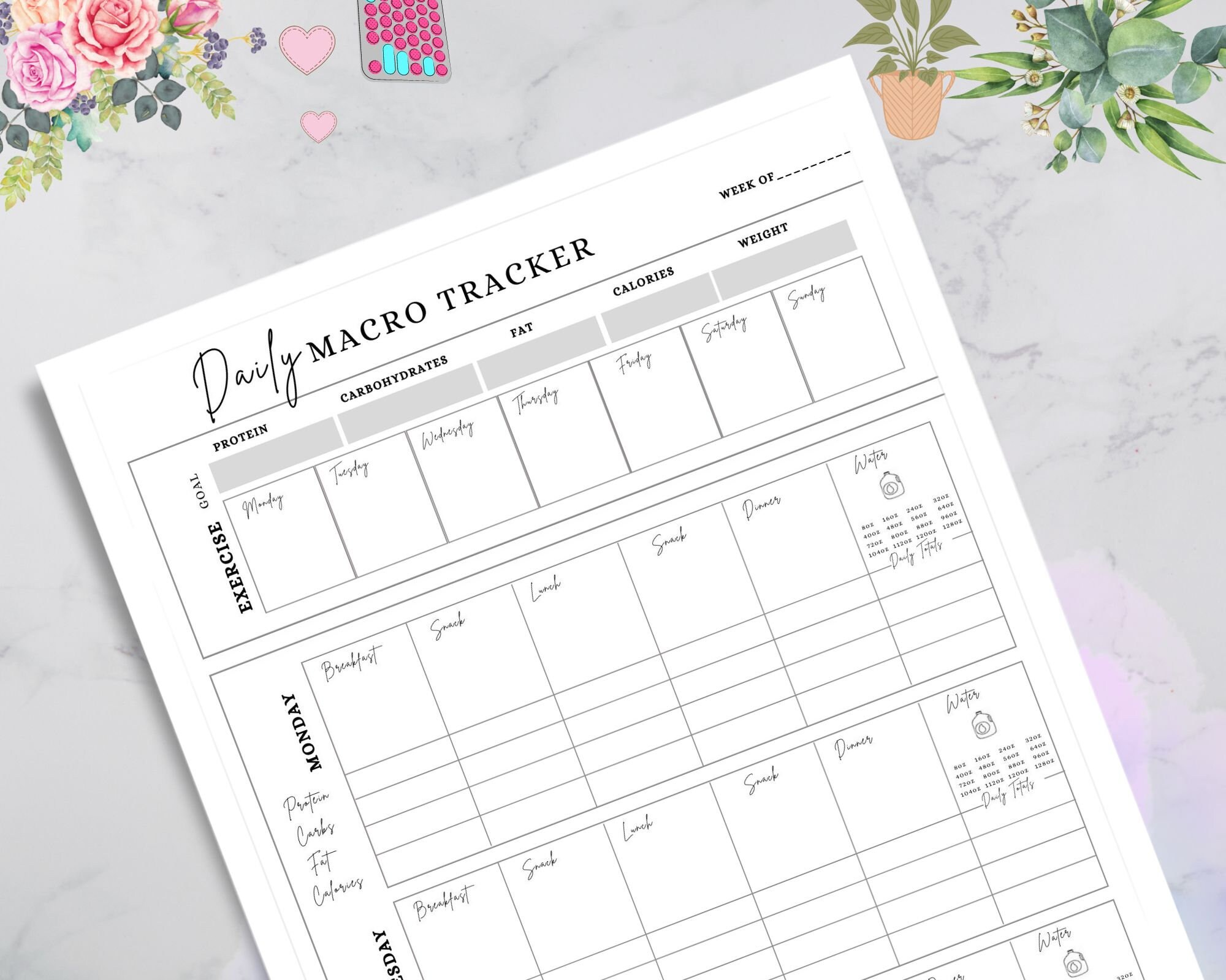 Macro Tracker, Daily Macro Tracker, Weekly Macro Tracking Sheet ...