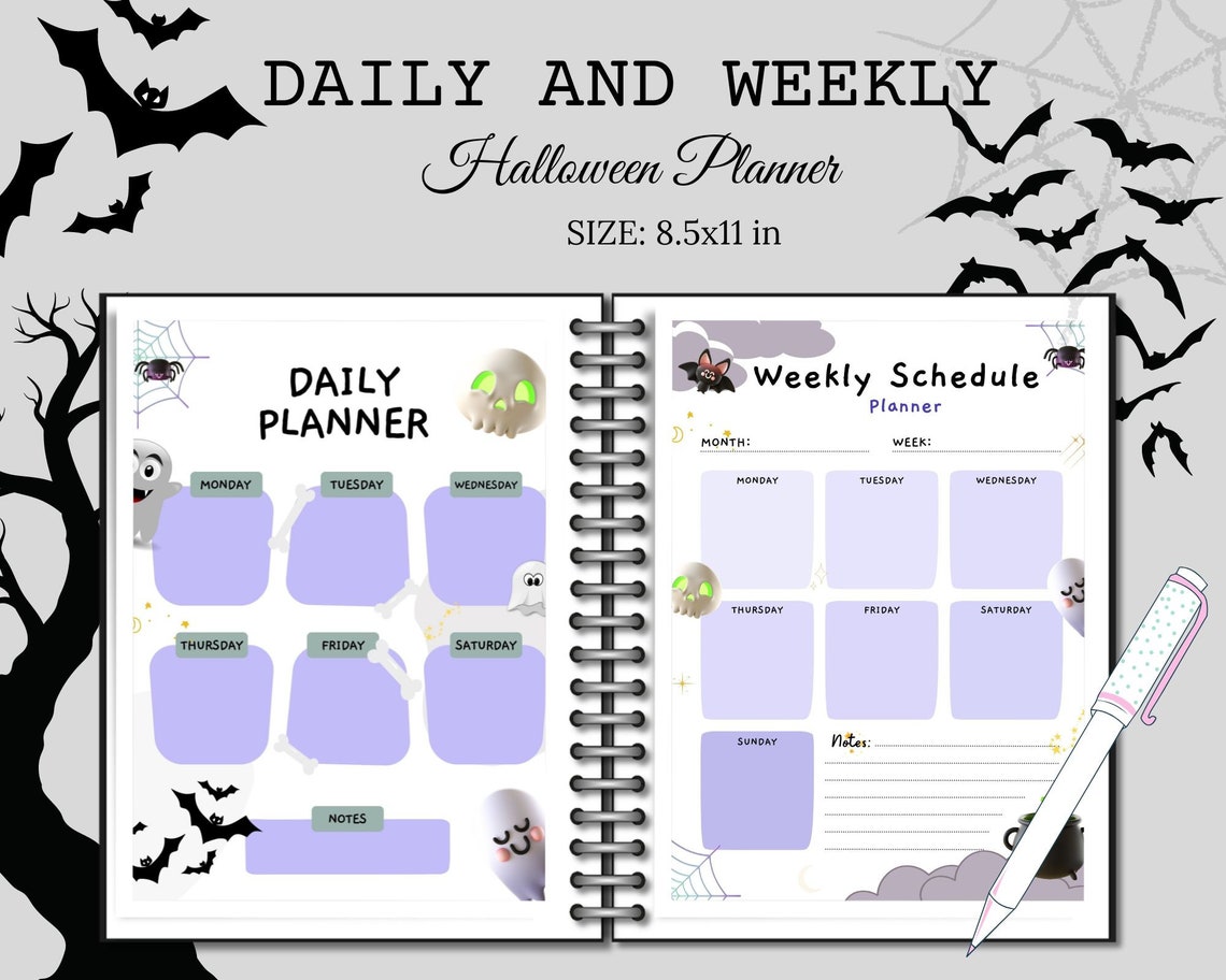 Purple and White Daily and Weekly Halloween Planner, Printable, Ghostly ...