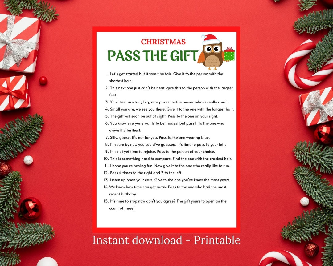 Red Christmas Pass the Gift Game Printable | Christmas Games | Family ...