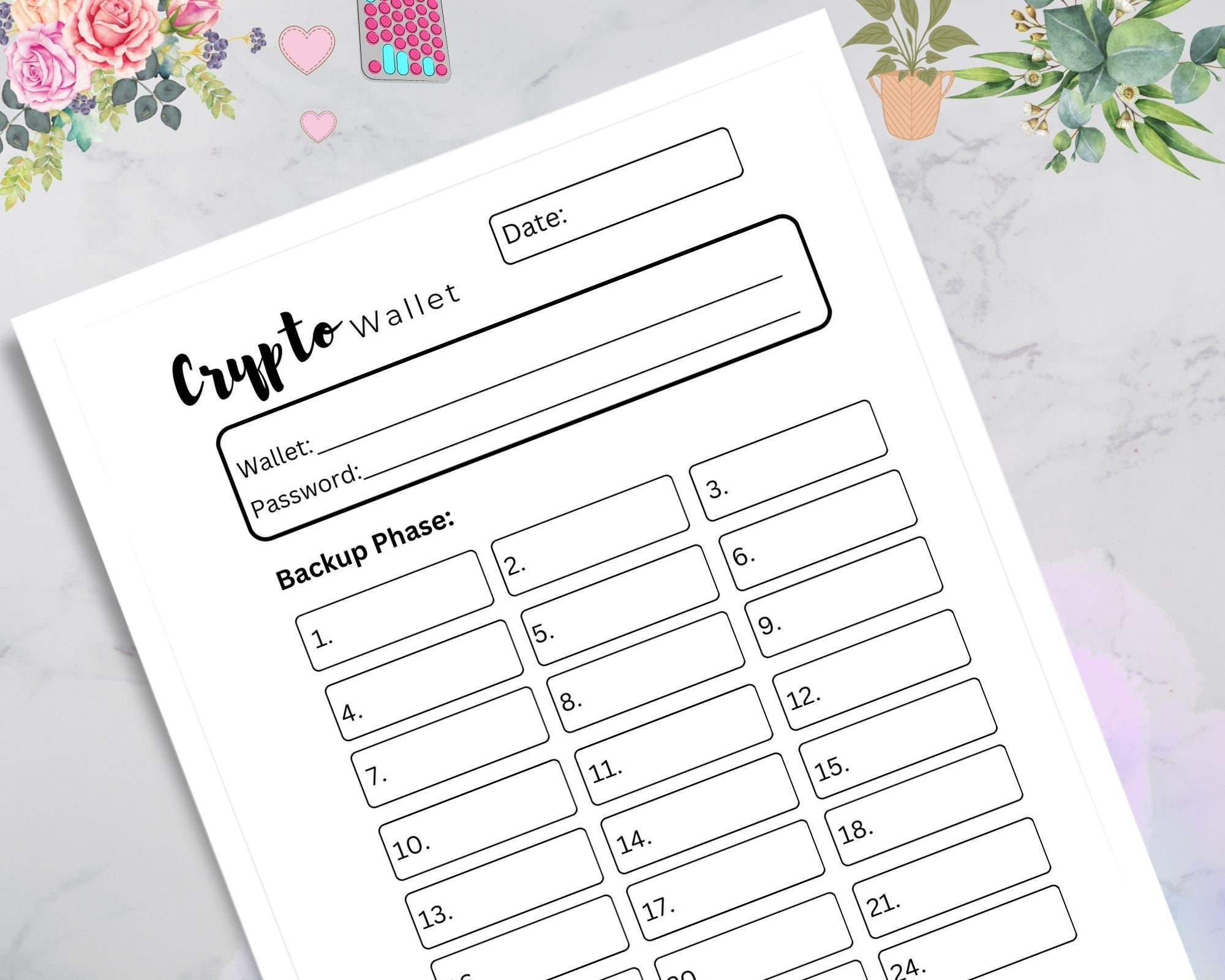 Printable Crypto Password Keeper for Recovering Passphrases Crypto ...