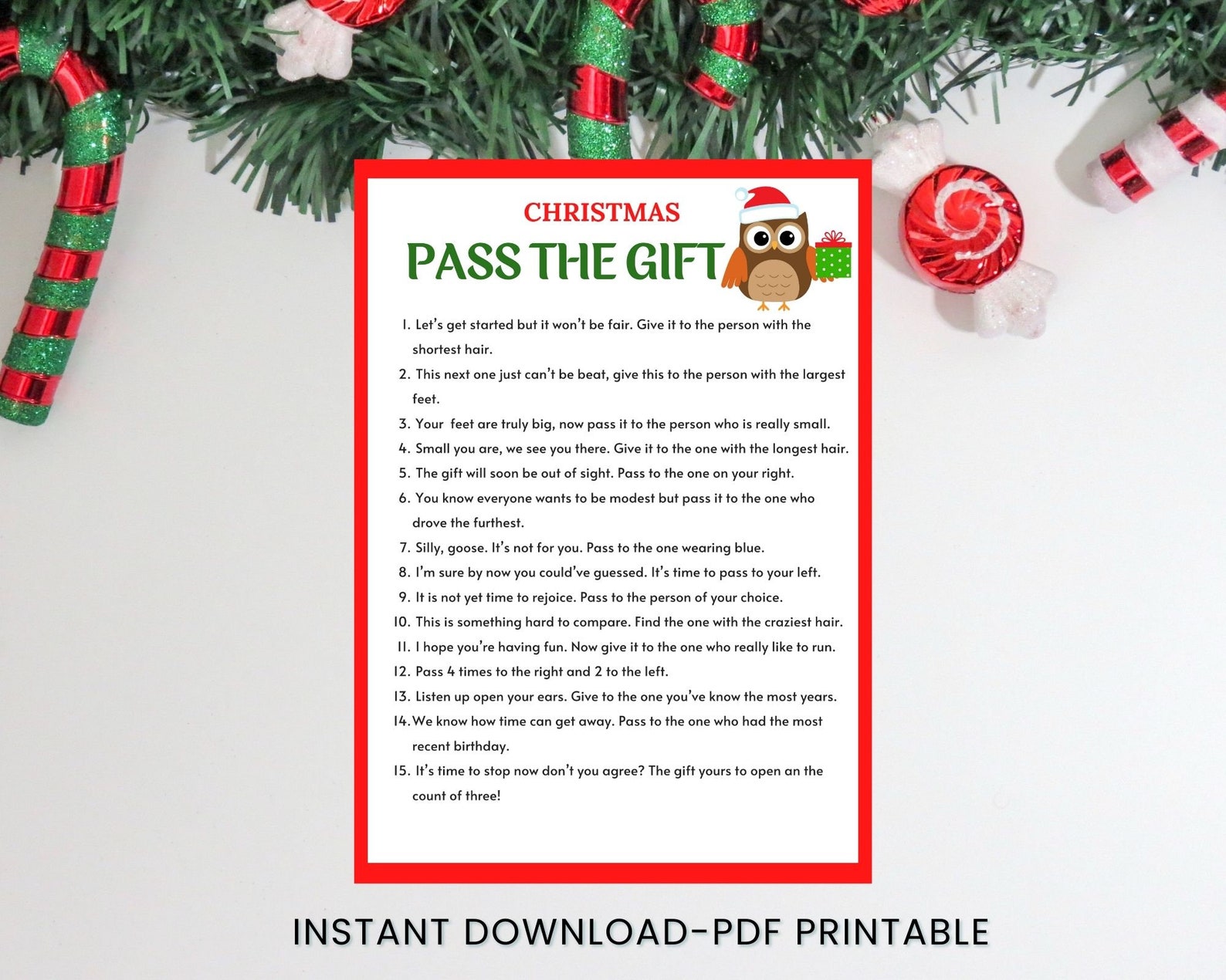 Red Christmas Pass the Gift Game Printable | Christmas Games | Family ...