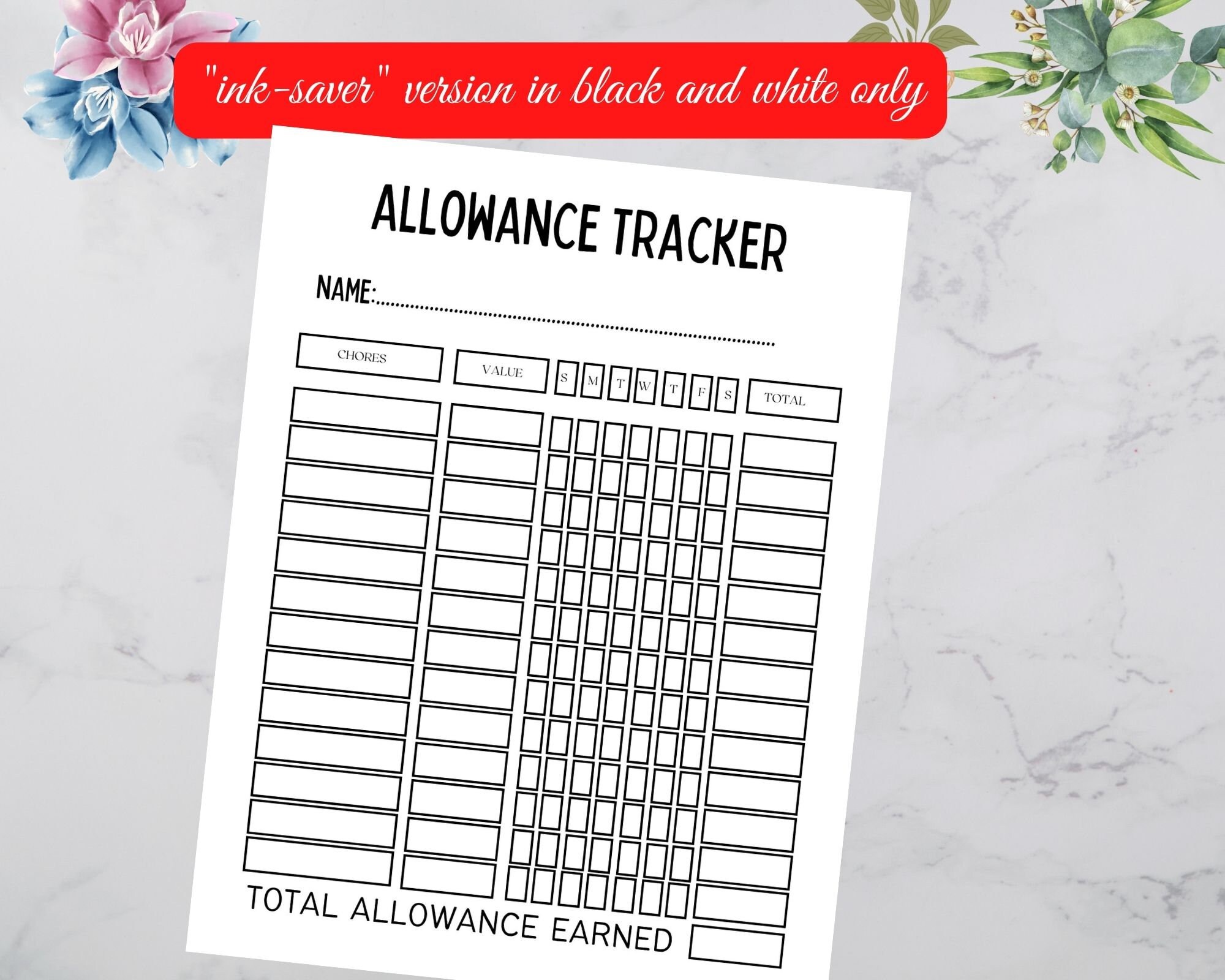 Allowance Tracker for Kids - Printable Weekly Allowance Chore Chart ...