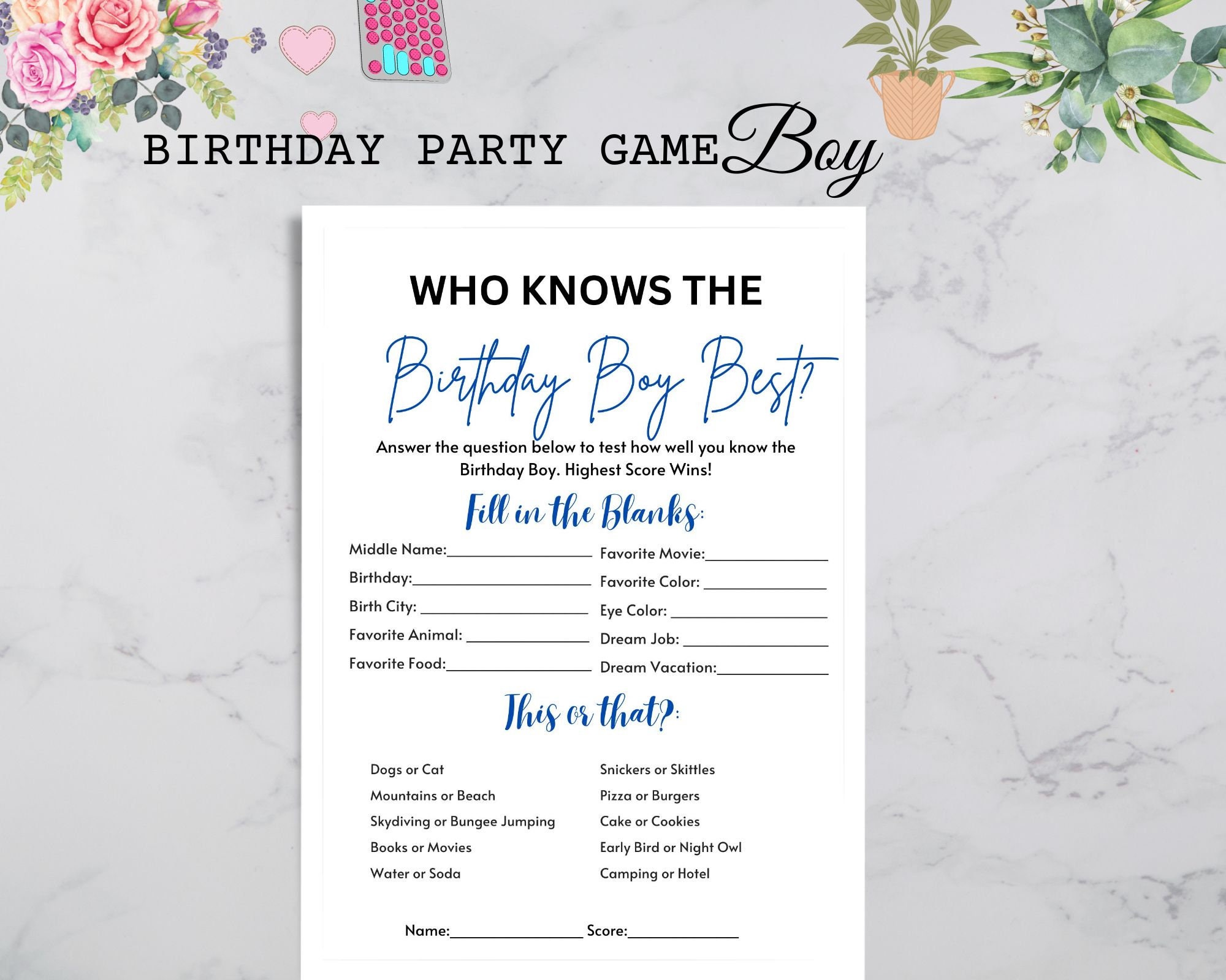 Birthday Party Games Printable | Who Knows the Birthday Boy Best Game ...