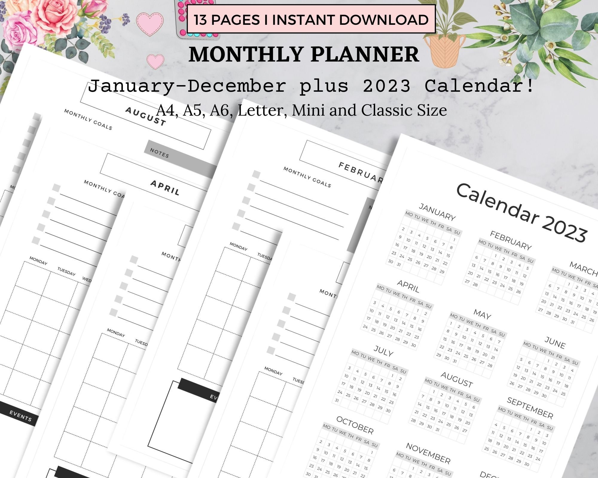 2023 Monthly Planner Printable Productivity Planner Monthly - Etsy