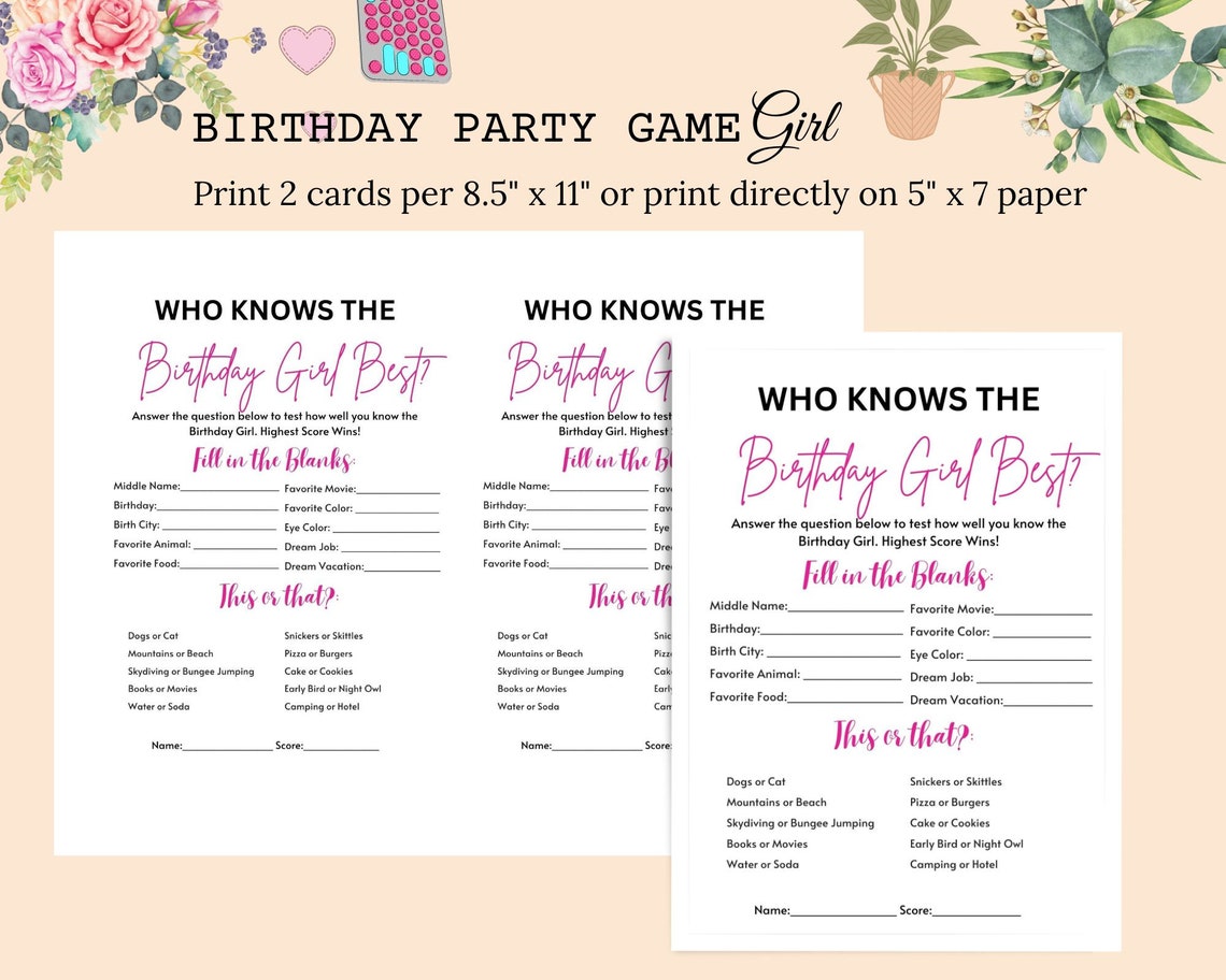 Who Knows the Birthday Girl | Best Game Birthday Party Games Printable ...