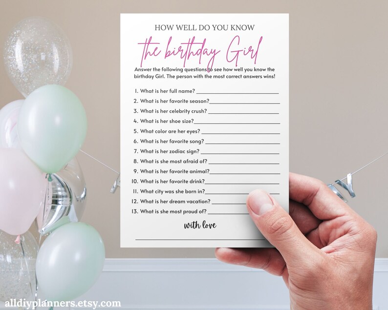 Who Knows the Birthday Girl Game Printable, How Well Do You Know the ...
