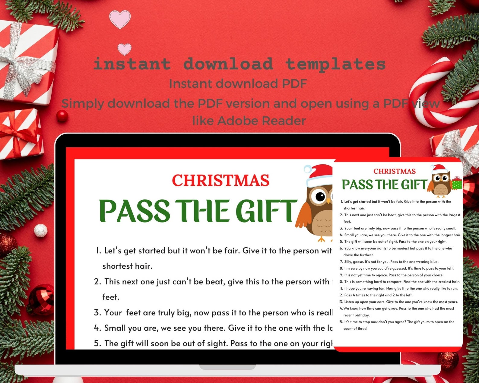 Red Christmas Pass the Gift Game Printable | Christmas Games | Family ...