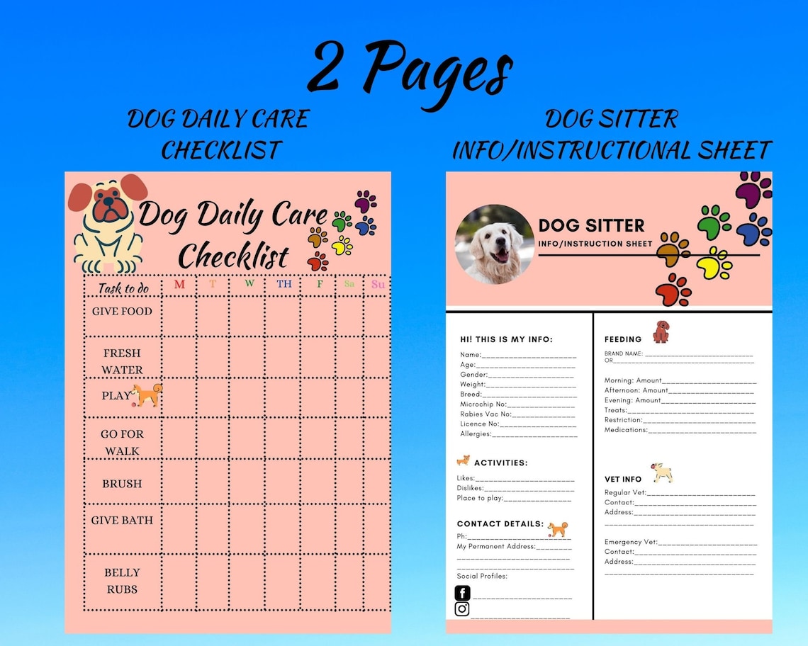 Printable Dog Sitter info/ Instruction Sheet and Dog Daily | Etsy