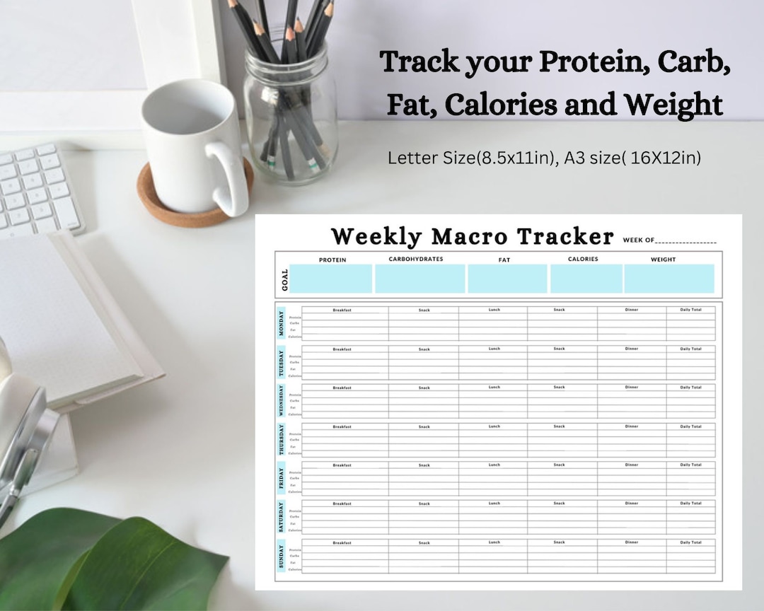 Baby Blue Weekly Macro Tracker , Fat , Protein, Carbs, Weight Tracker ...