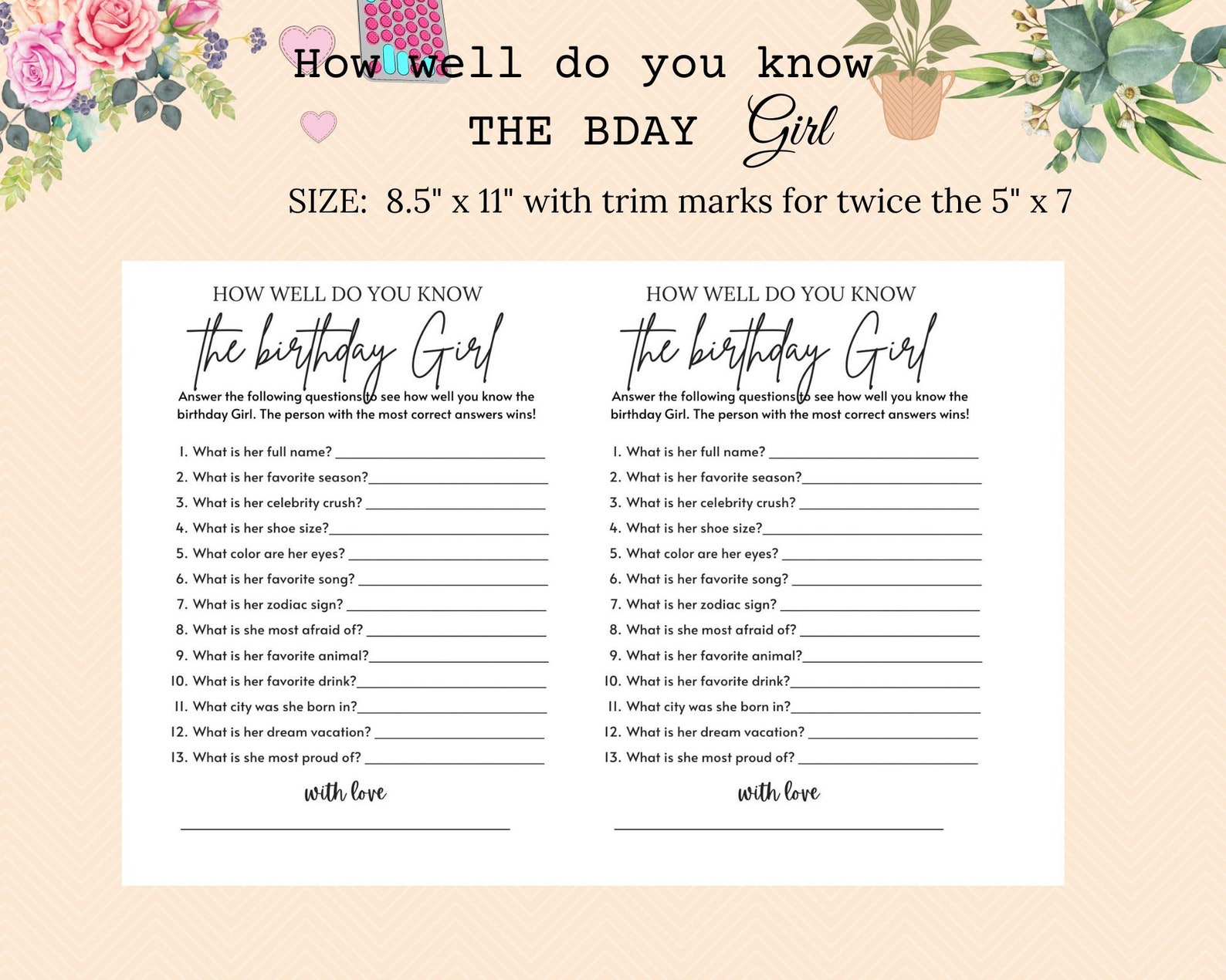 Who Knows the Birthday Girl Best Game Printable How Well Do You Know ...
