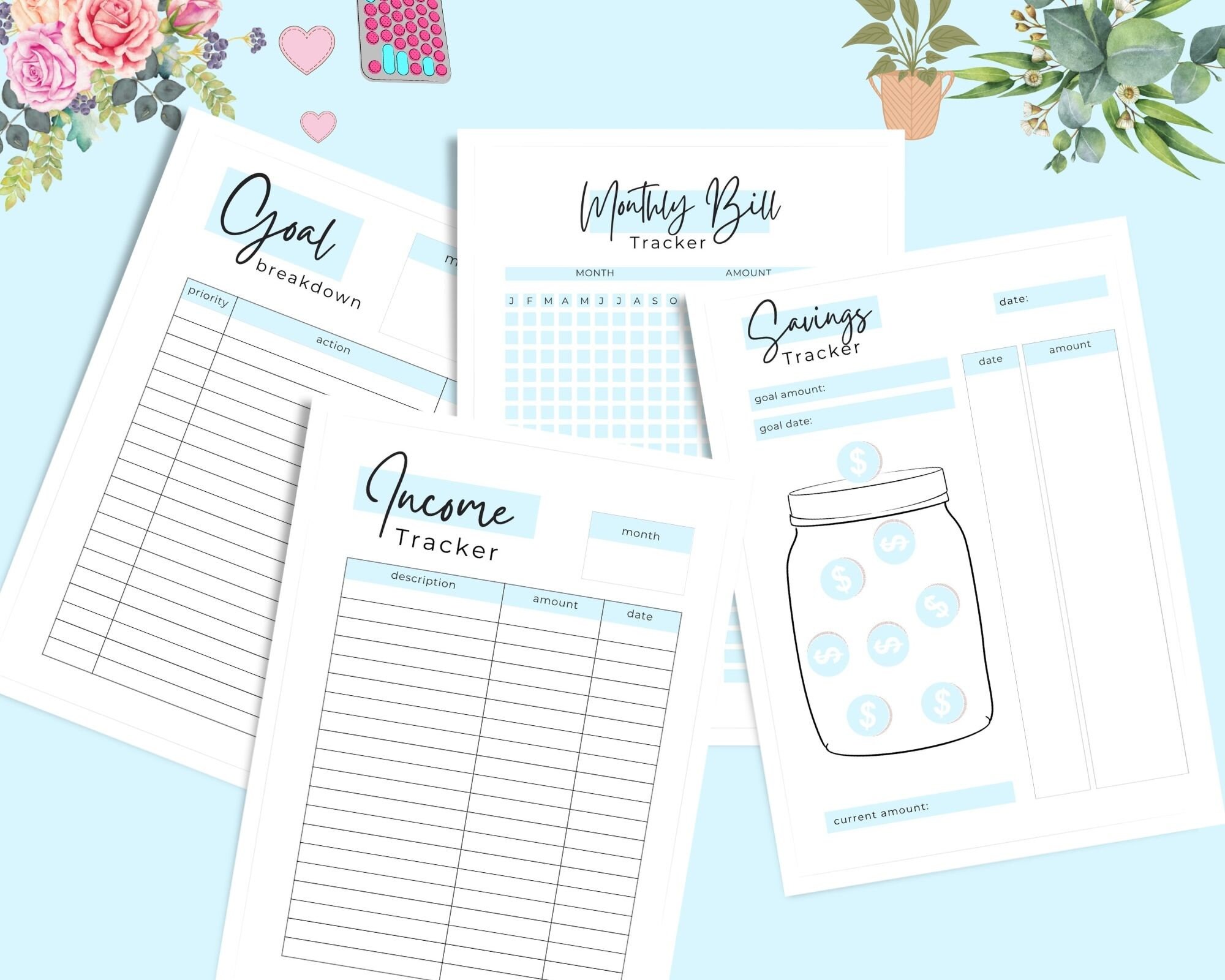 A5 Baby Blue Happy Planner Printable Inserts, Happy Planner Bundle ...