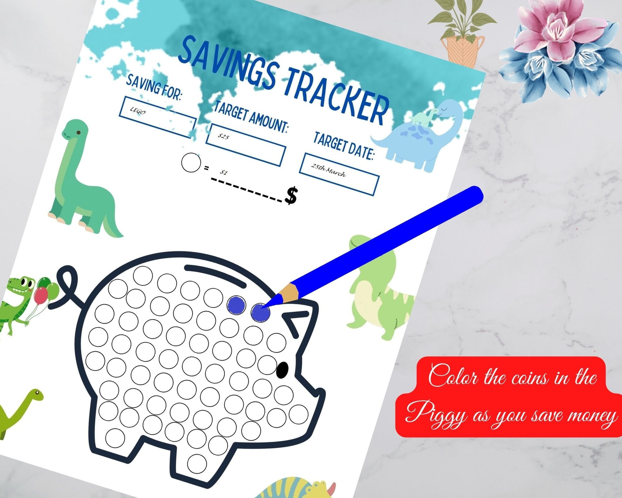 Savings Tracker for Kids, Printable Savings Challenge, Saving Money ...