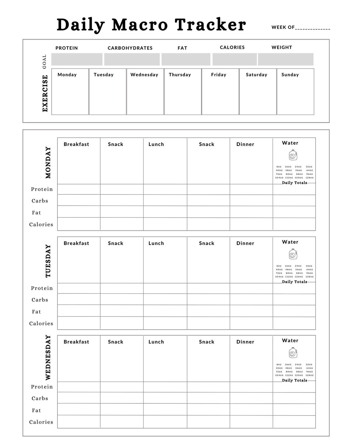 Daily Macro Tracker, Weekly Macro Tracking Sheet, Macro Tracker, Instant Download - Etsy Canada