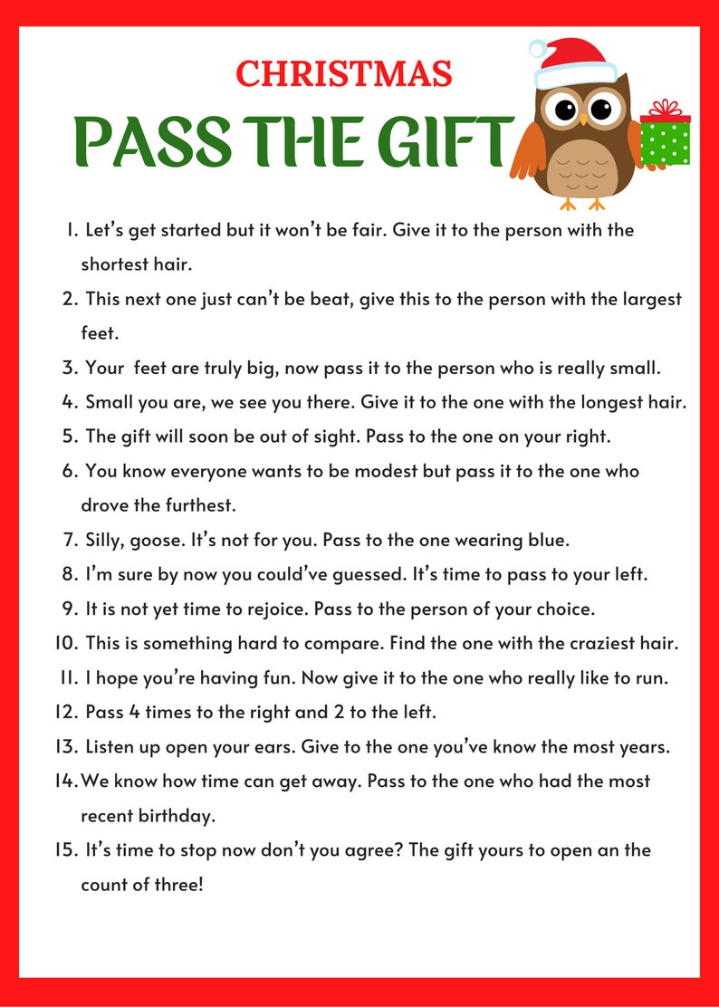 Red Christmas Pass the Gift Game Printable | Christmas Games | Family ...
