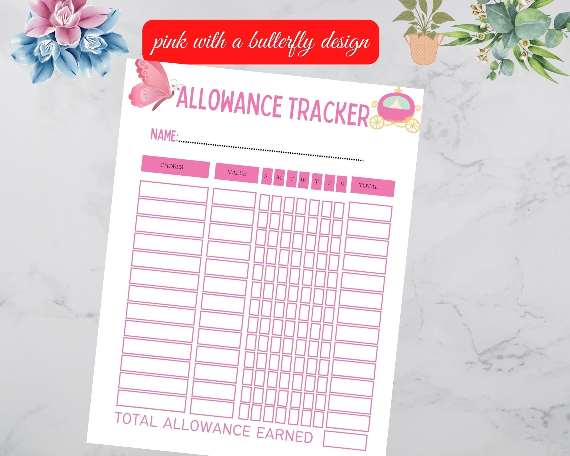 Allowance Tracker for Kids - Printable Weekly Allowance Chore Chart ...