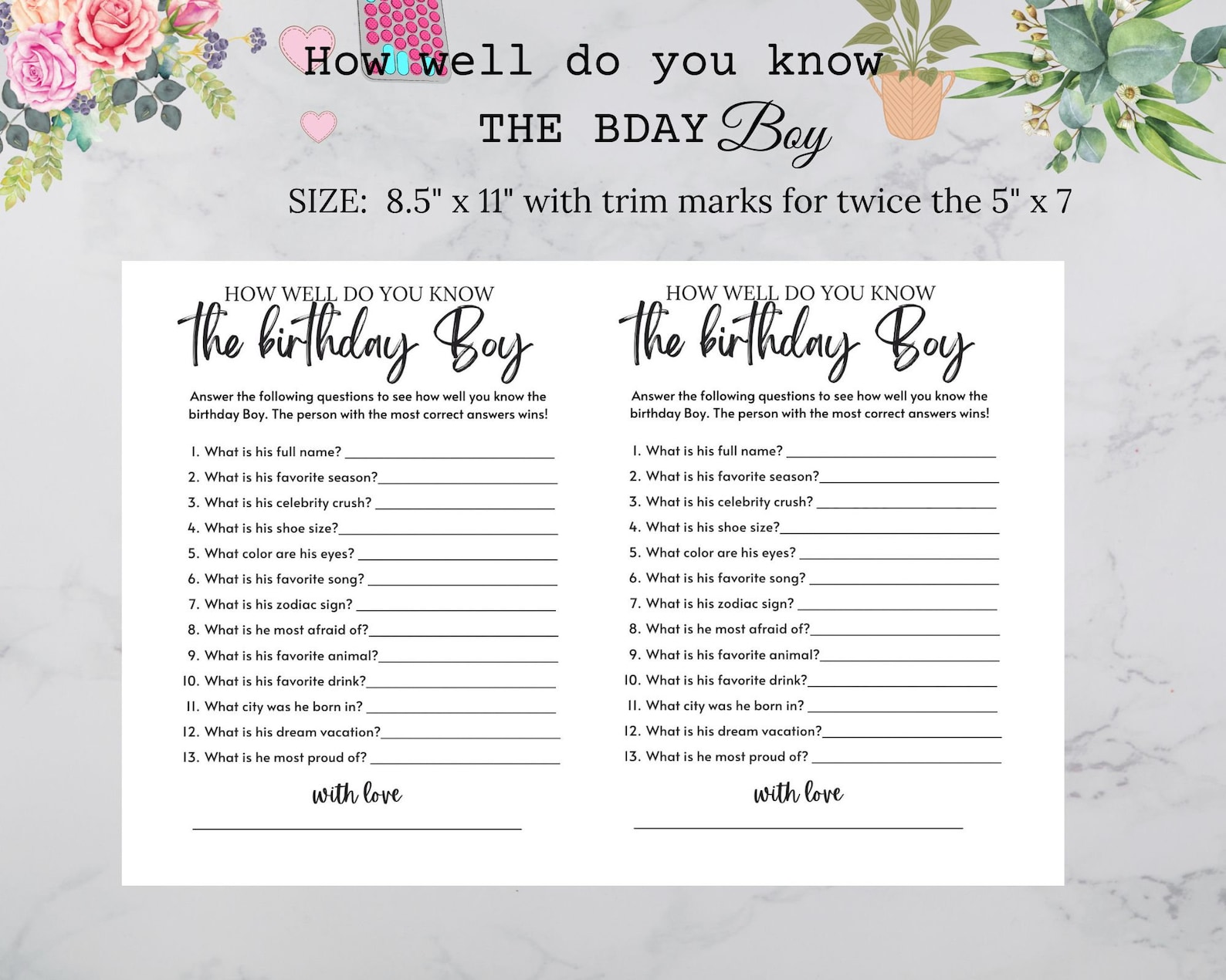 Who Knows the Birthday Boy Best Game Printable How Well Do You Know the ...
