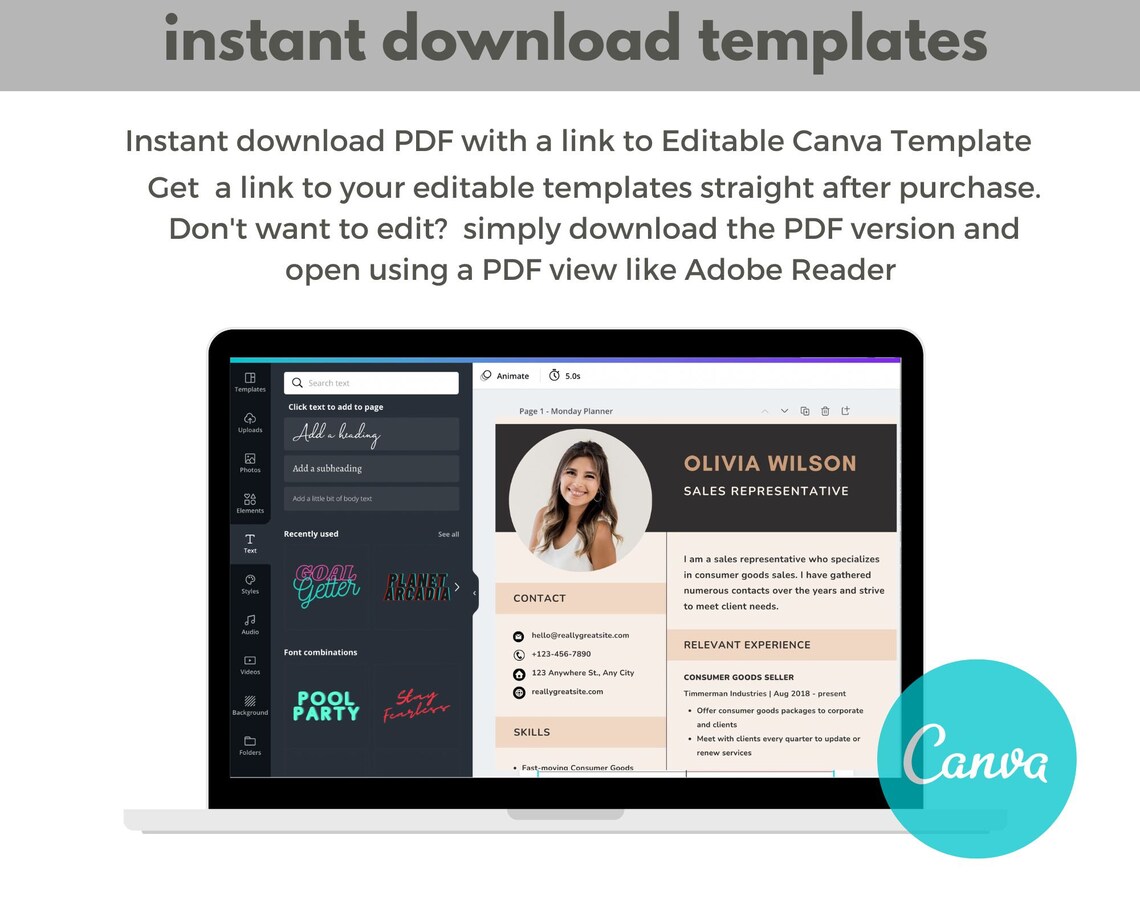 Editable Resume Template | INSTANT DOWNLOAD | Editable Resume | Modern ...