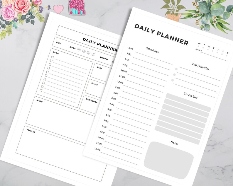Daily Planner Printable Undated Daily Page Daily Organizer Undated Digital Planner Printable ...