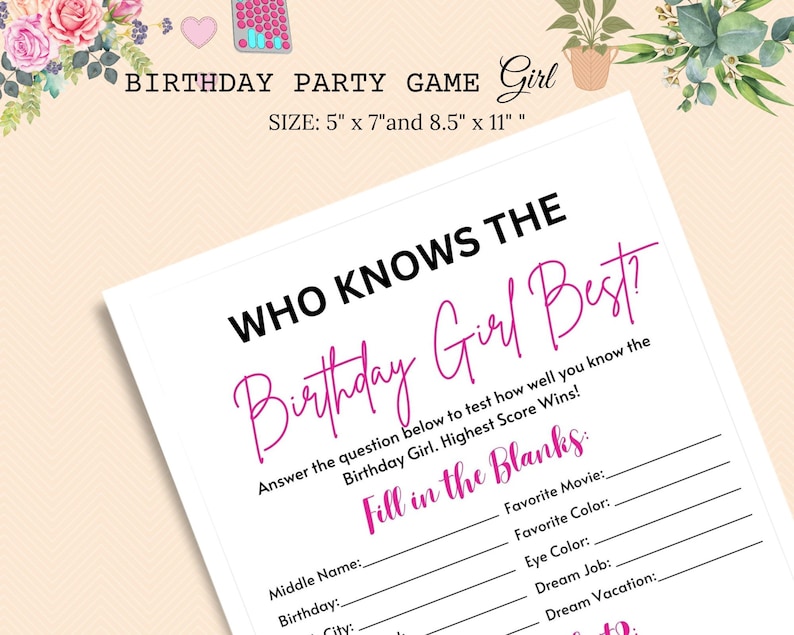 Who Knows the Birthday Girl Best Game Birthday Party Games Printable ...
