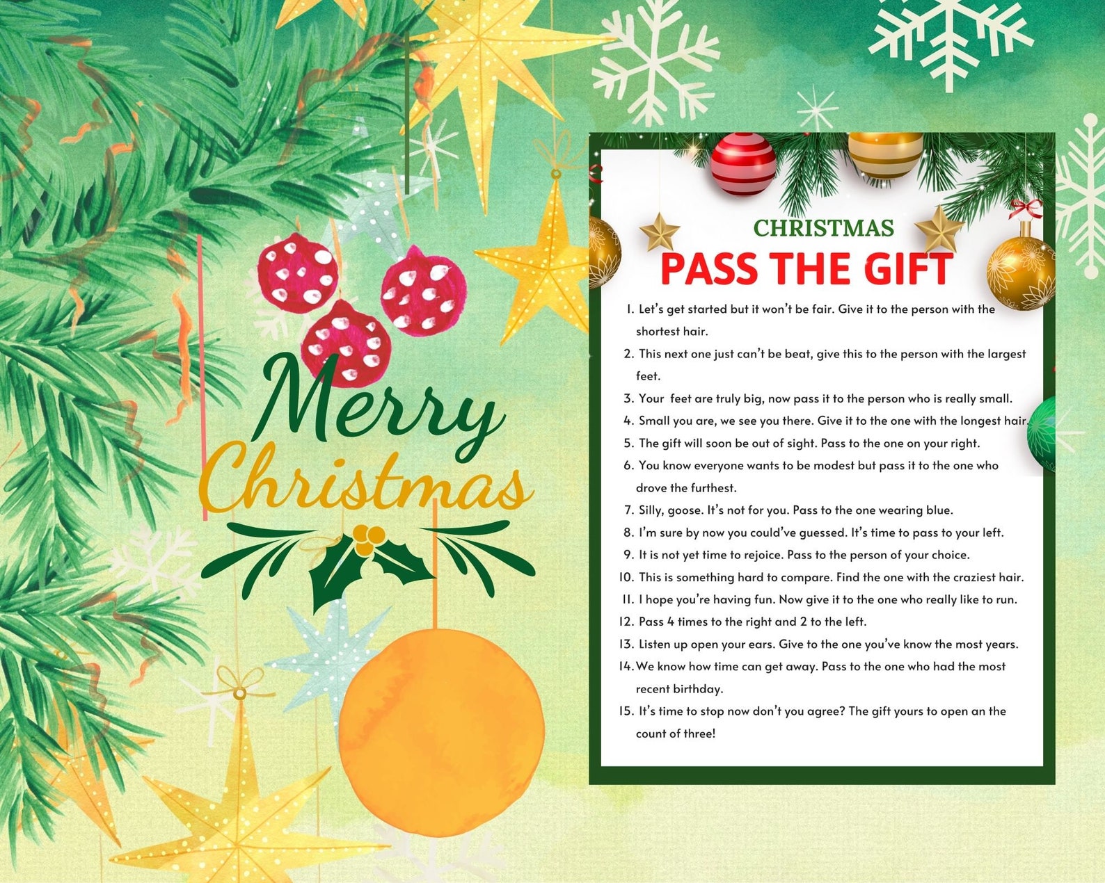 Green Christmas Pass the Gift Game Printable | Christmas Games | Family ...