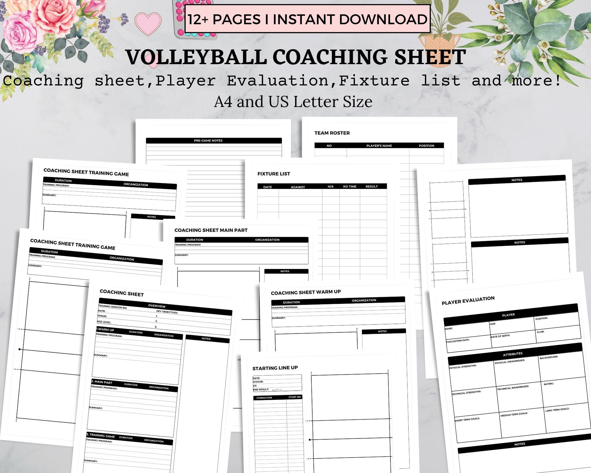 Volleyball Coaching Sheet, Volleyball Coach Planner, Volleyball ...