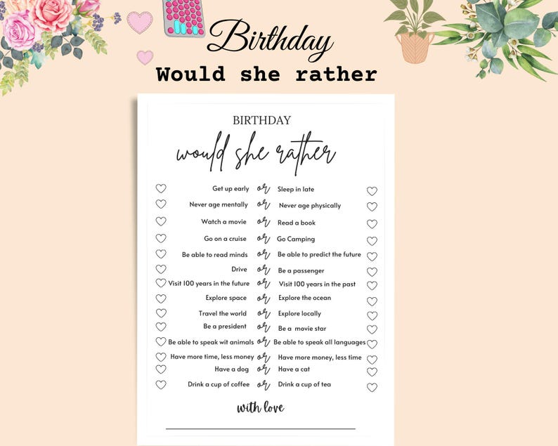 Would She Rather Birthday Game | Who Knows the Birthday Girl Best | Fun ...