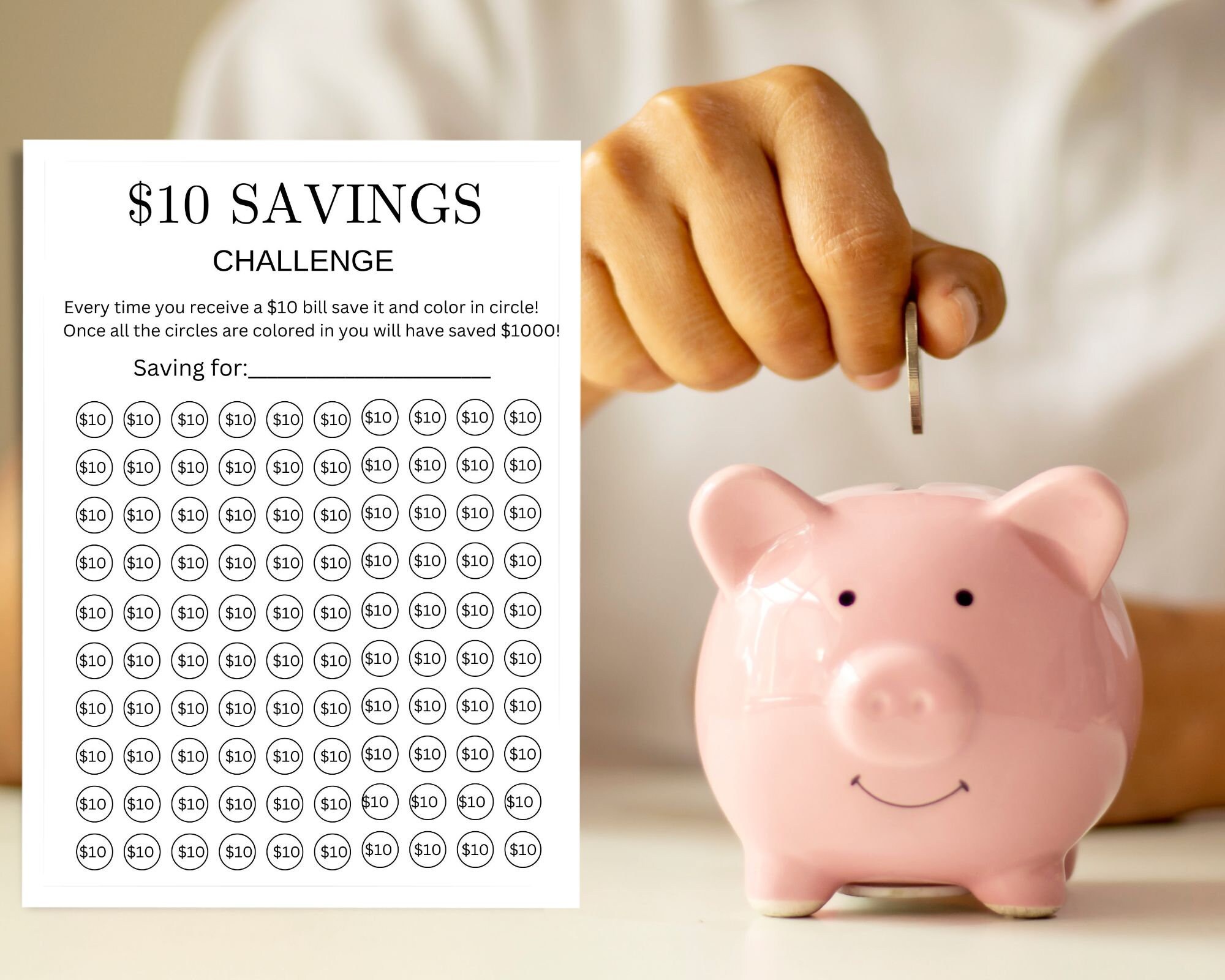 Money Saving Challenge Printable | 10 Dollar Savings Challenge ...