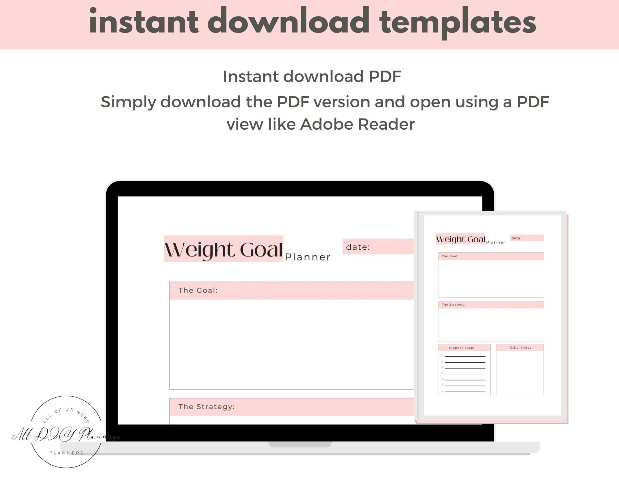 Weight Tracker and Goal Planner Bundle, Printable Planner Pages, Diet ...