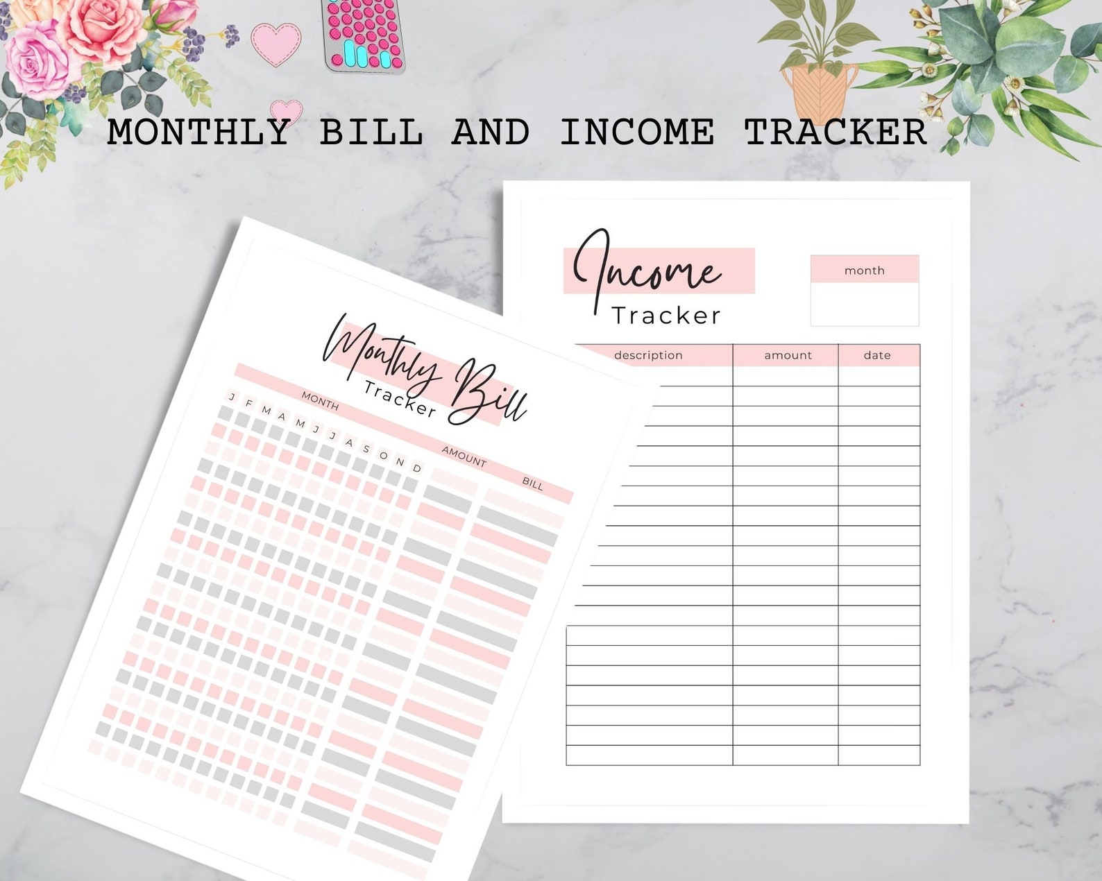 Blush Pink Printable Financial Planner | Budget & Bill Tracker | Income ...